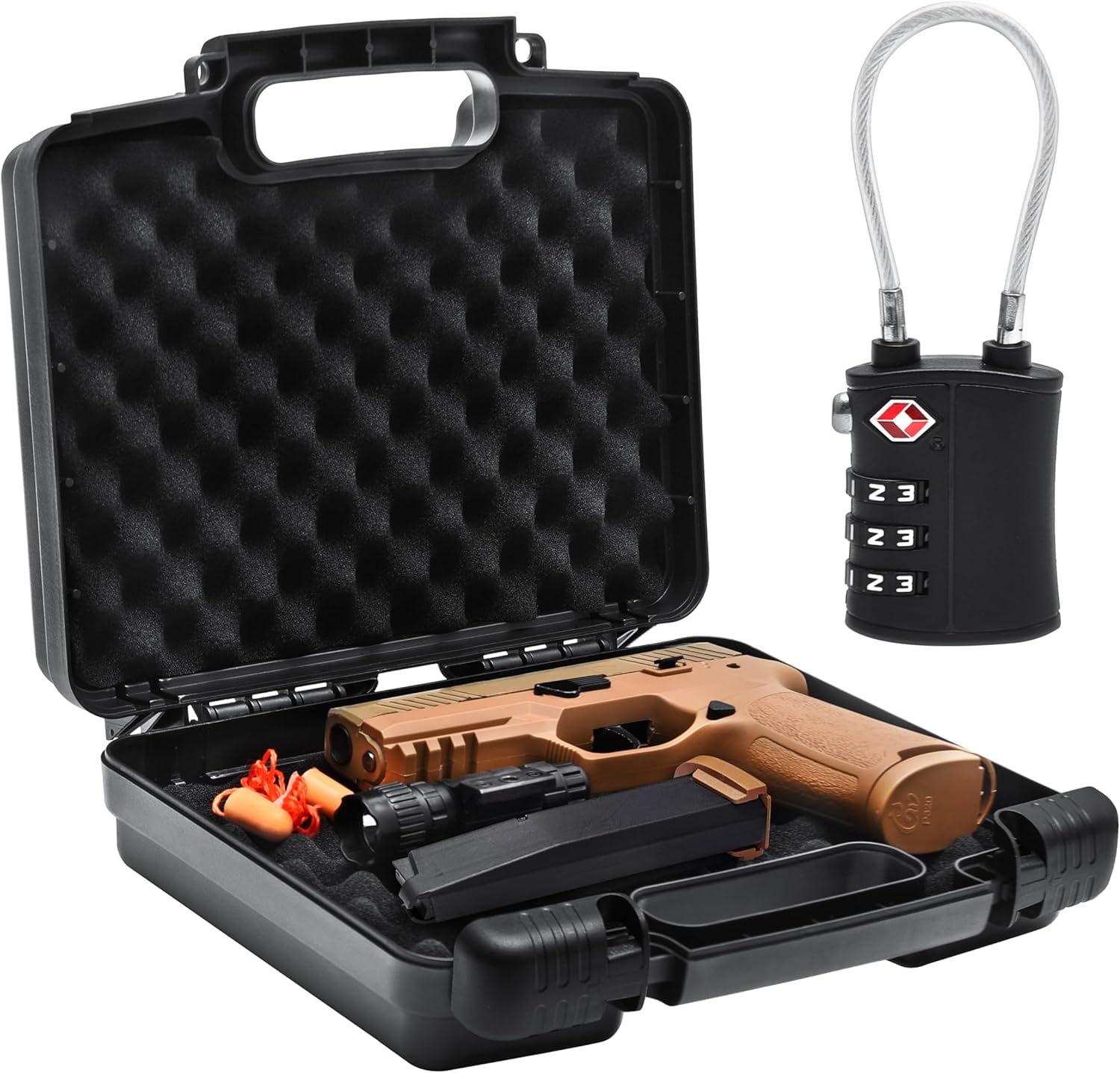 9mm Gun Case Lockable, TSA Approved Firearm Travel Case with 1 TSA Lock ...