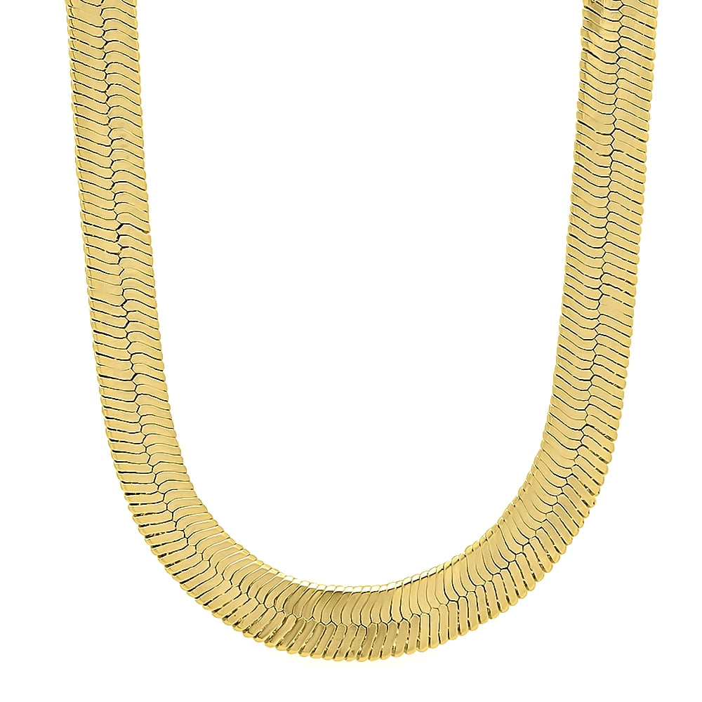 9mm Large 14k Yellow Gold Plated Flat Herringbone Chain Necklace, 30 ...