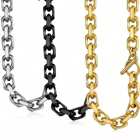 9mm Men‘s Gold Color Stainless Steel Cable Link Chain Necklace, 7-32 ...