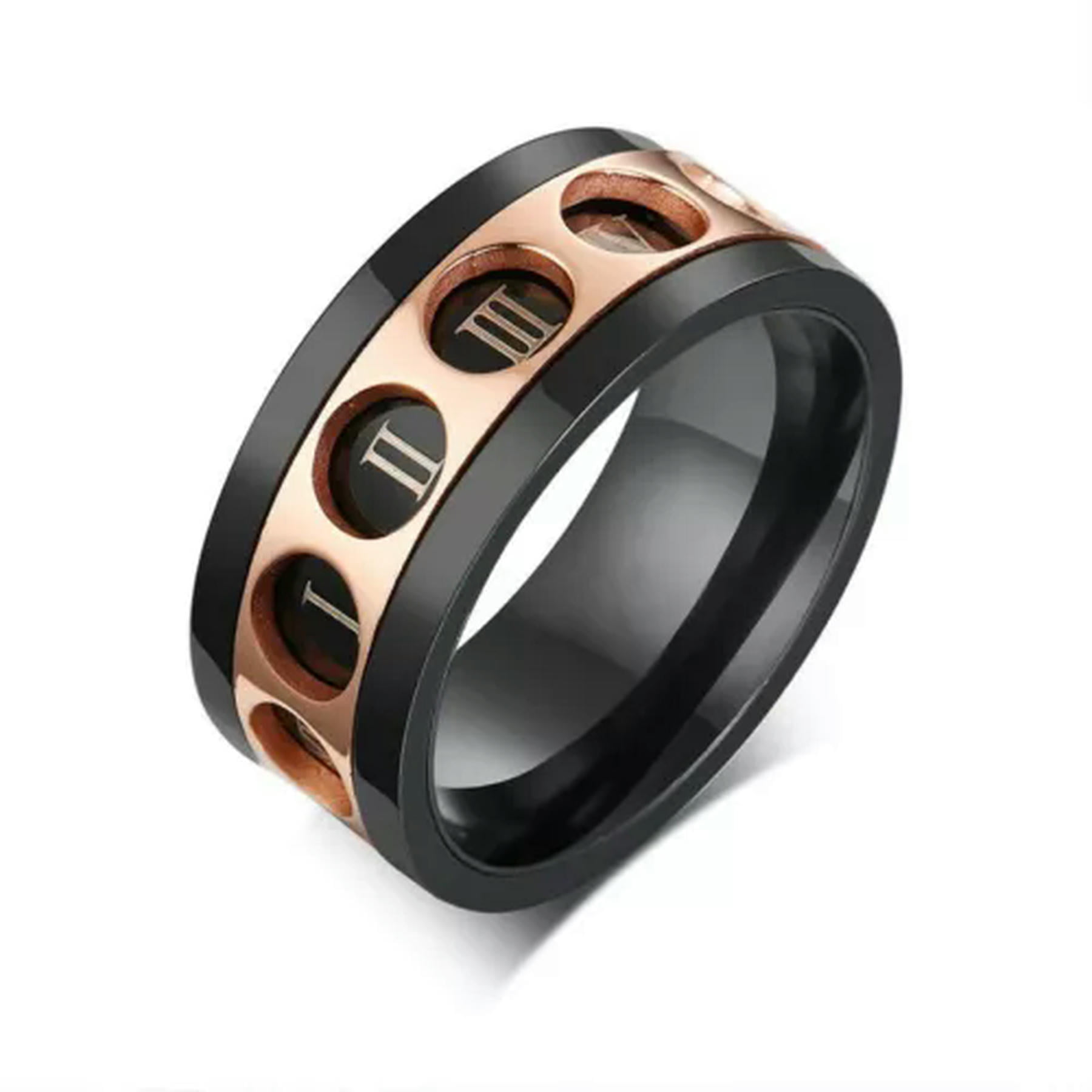 9mm Spinner Luck Ring Men's 316L Stainless Steel Rose Gold&Black Roman ...