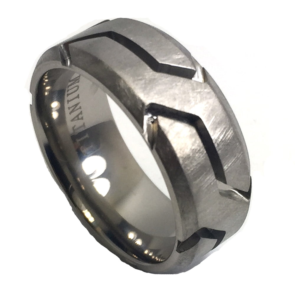 9mm Titanium Matt Rugged Finish Groove Pattern Wedding Band Ring For ...