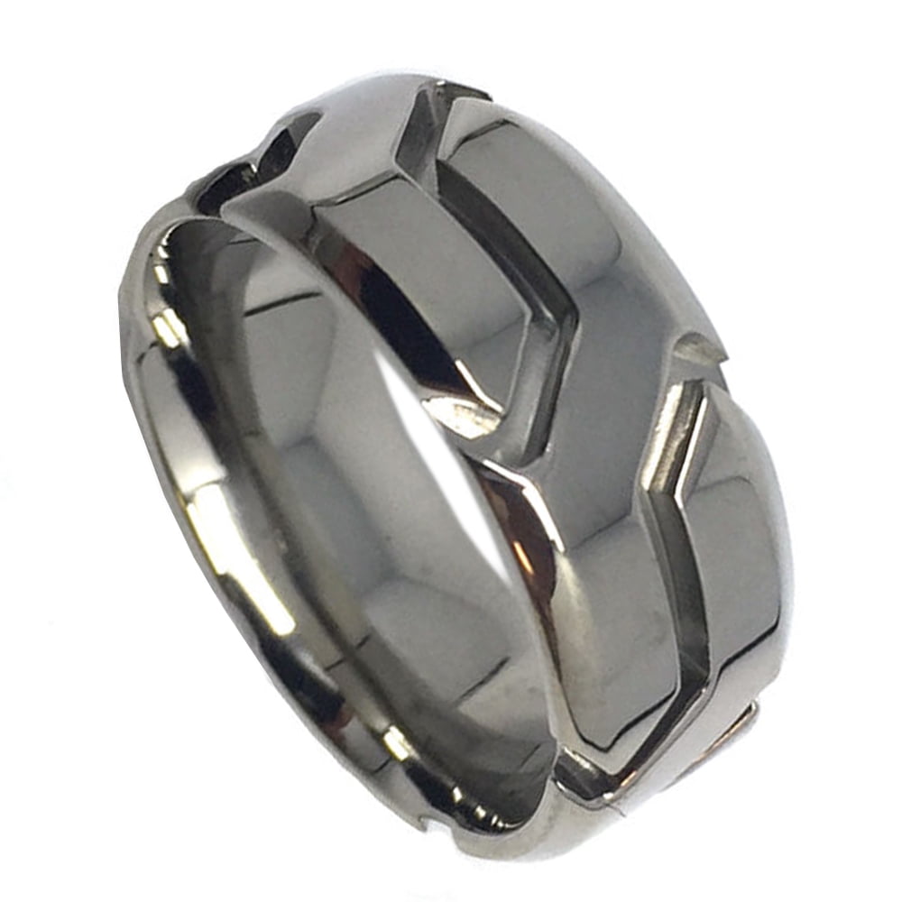 9mm Titanium Shiny High Polish Finish Groove Pattern Wedding Band Ring ...