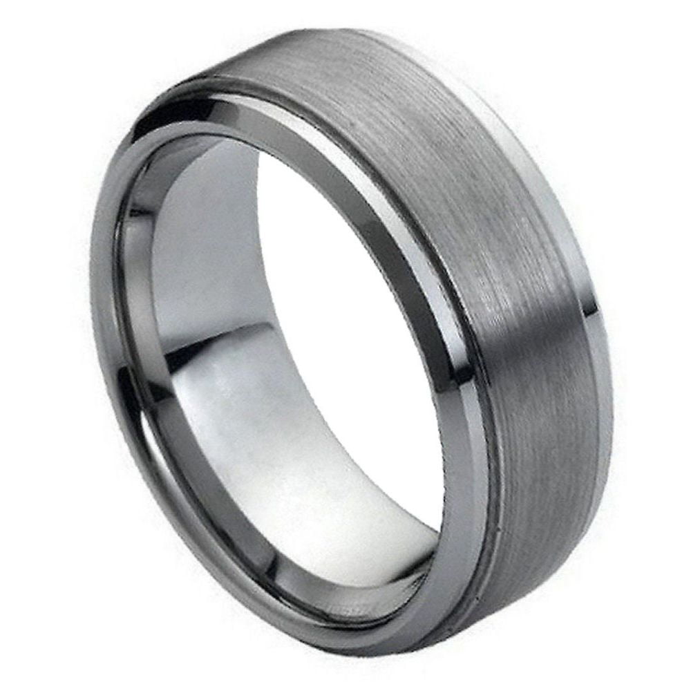 9mm Tungsten Carbide Brushed Center Stepped Edge Wedding band Ring for ...