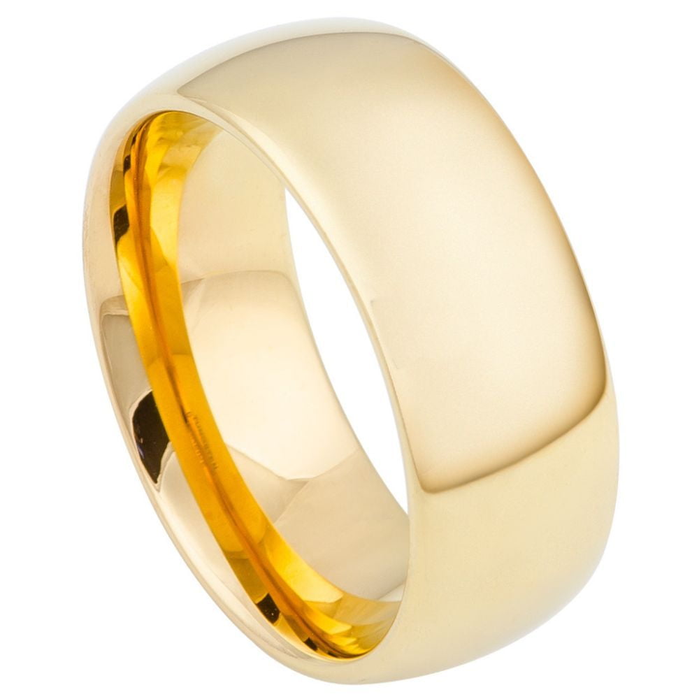 9mm Tungsten Carbide Domed Gold-Plated Shiny Polished Wedding band Ring ...