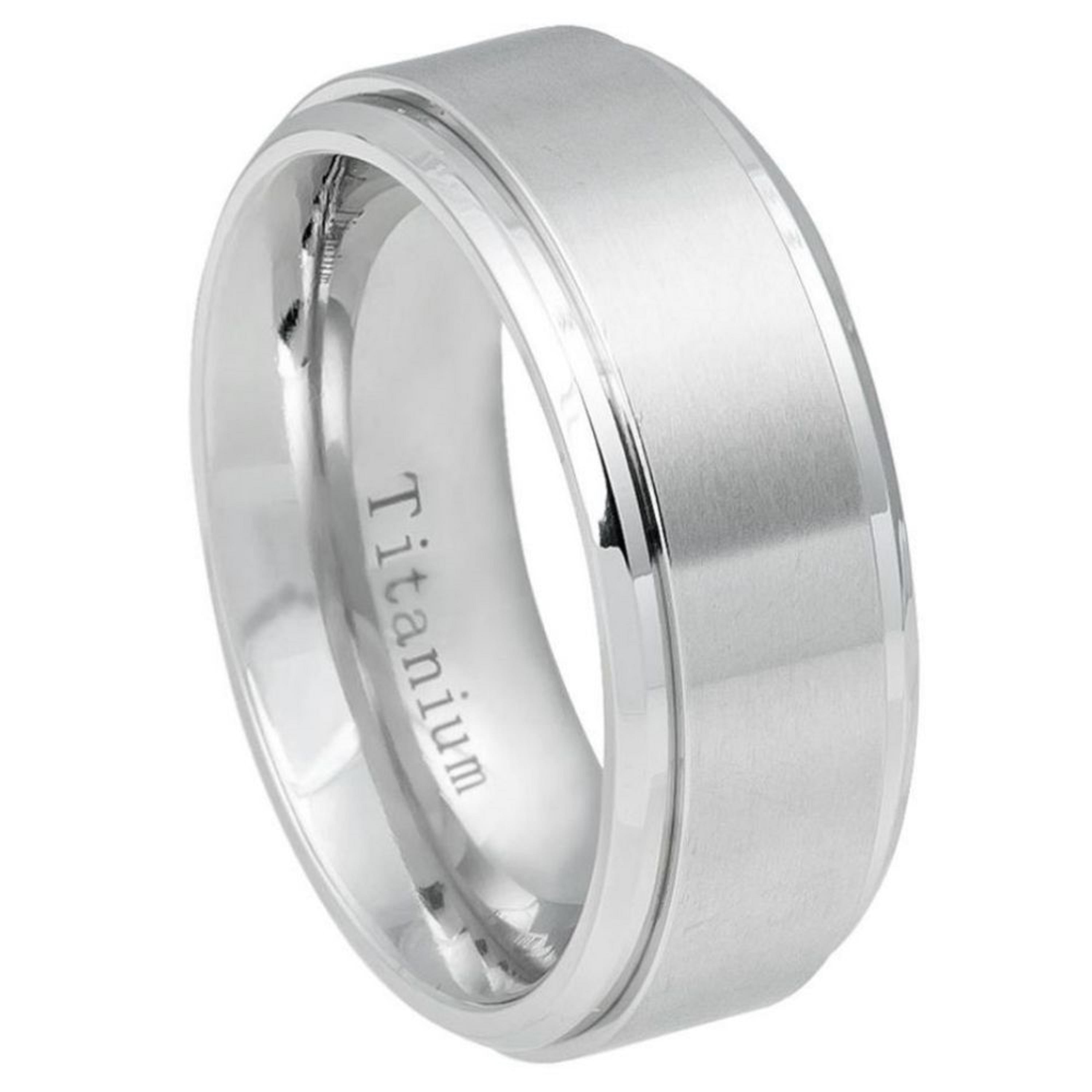 9mm White IP Plated Titanium Ring Brushed Center, Shiny Stepped Edge ...