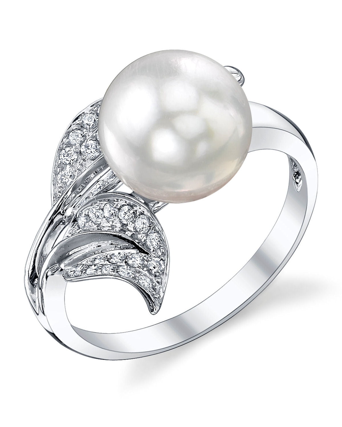 9mm White South Sea Cultured Pearl & Diamond Eva Ring in 18K Gold ...