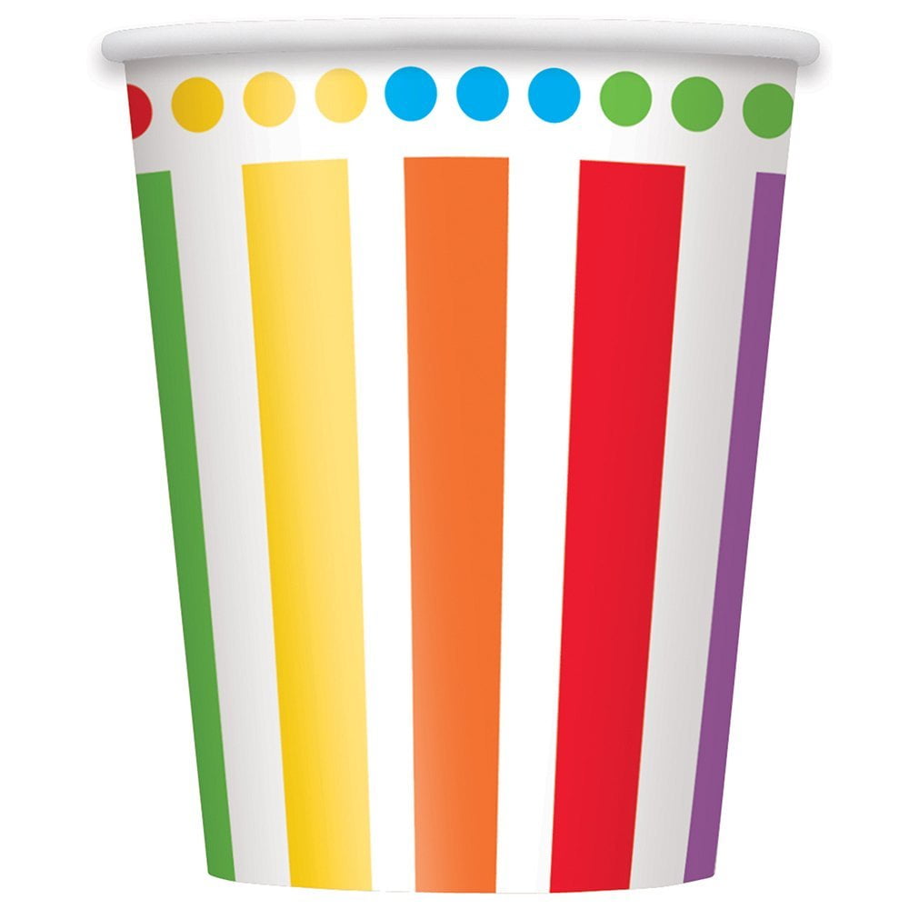 Unique Industries Rainbow Party Cups, 9oz Disposable Paper Cups ...