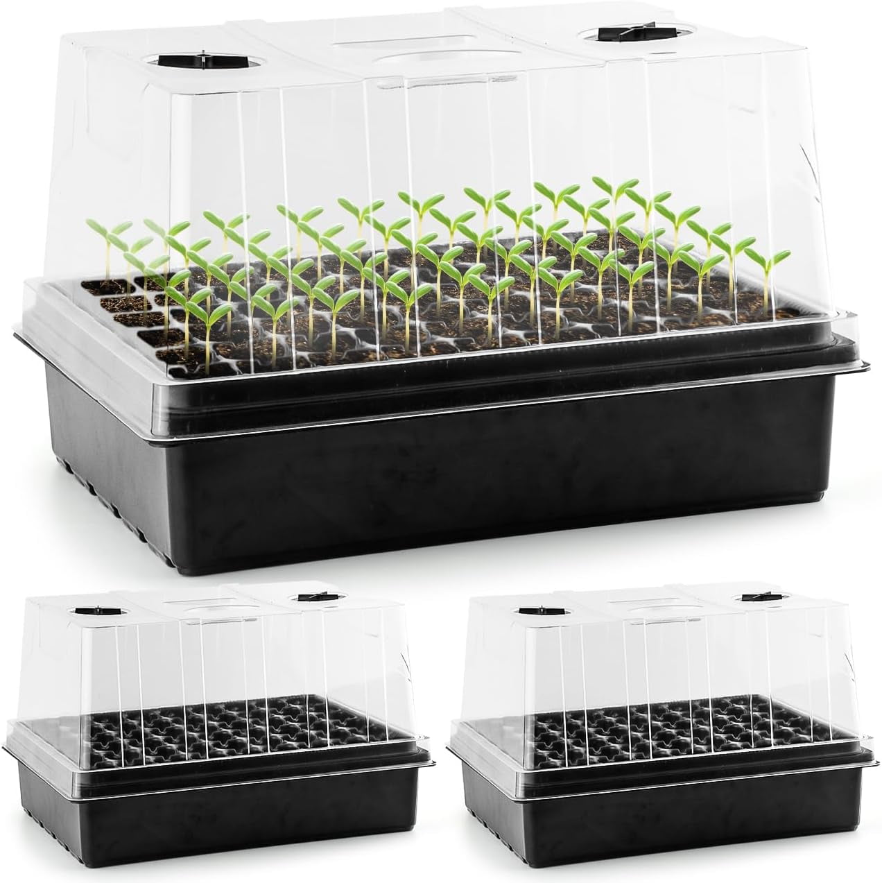 9pack Seed Starter Tray with Tall 5'' Dome-Thick Plastic Deep Cell ...