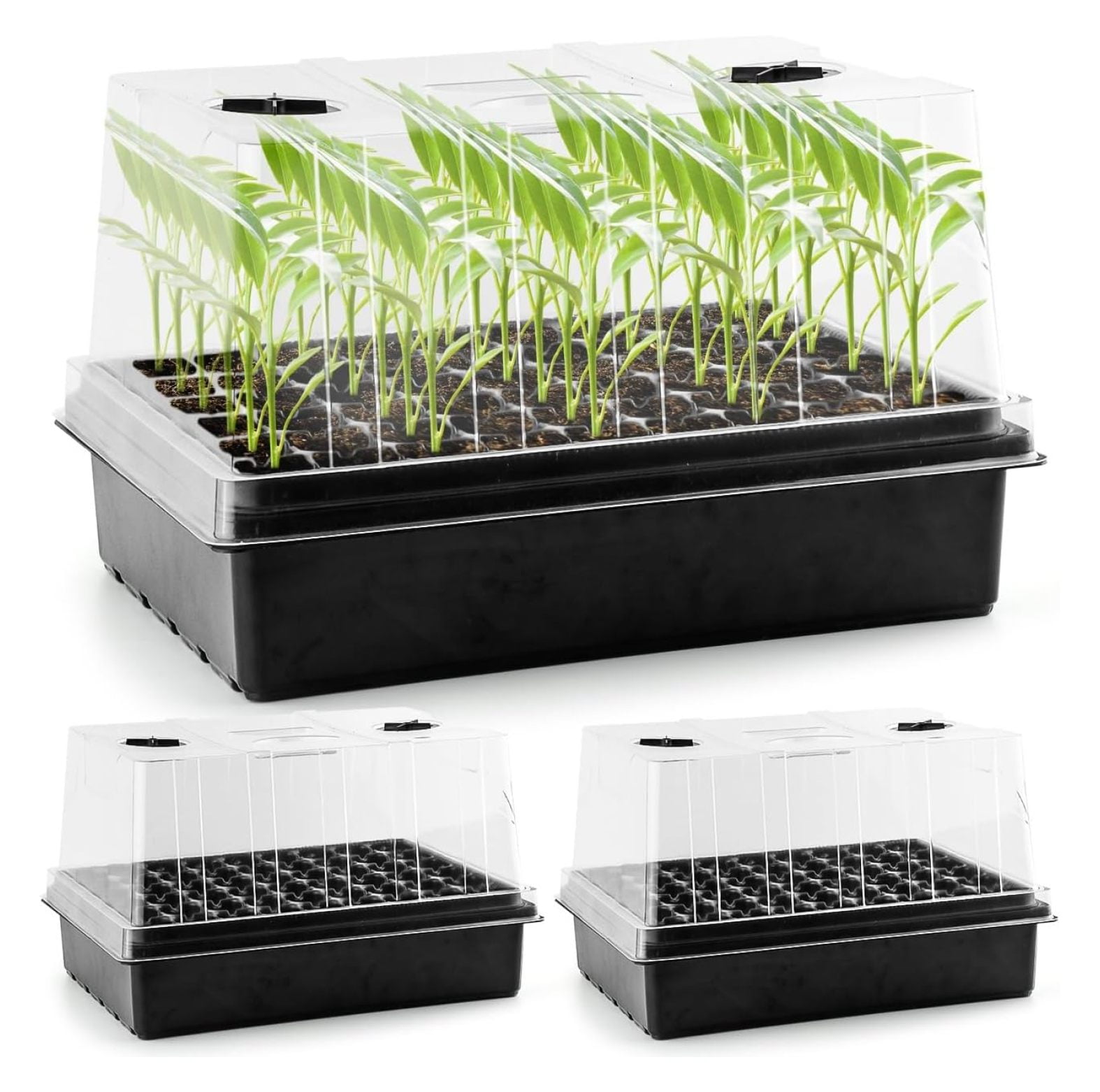 9pack Seed Starter Tray with Tall 5'' Dome-Thick Plastic Deep Cell ...