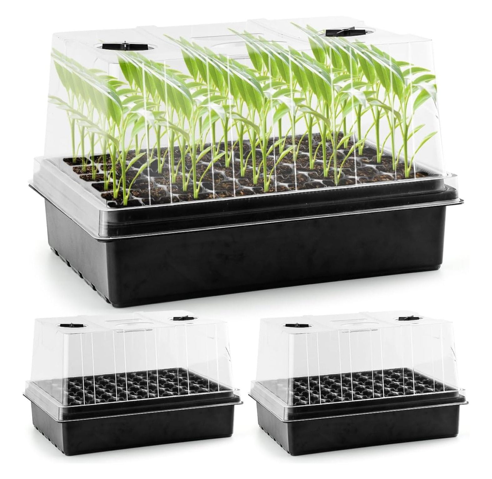 9pack Seed Starter Tray with Tall 5'' Dome-Thick Plastic Deep Cell ...