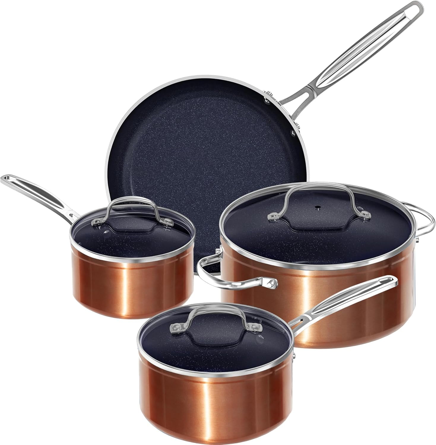 9pc Cookware Set Healthy Duralon Blue Ceramic Nonstick Coated Diamond ...