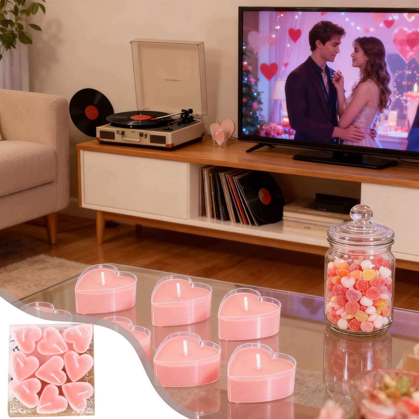 9pc Valentine's Day Heart Shaped Tea Candle Set, Soy Candles for Dates ...