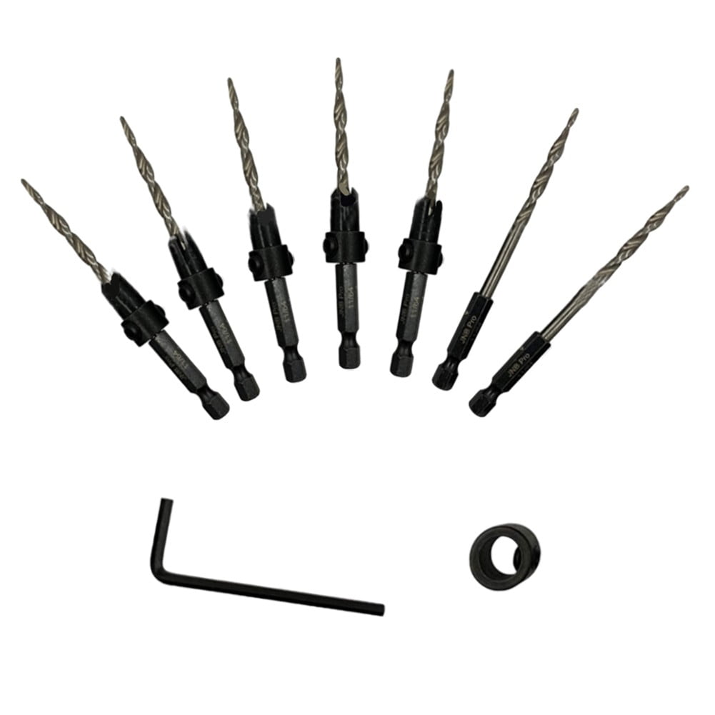 9pc Wood Countersink Drill Bit Set with Collar and Wrench 1/4in Shank ...