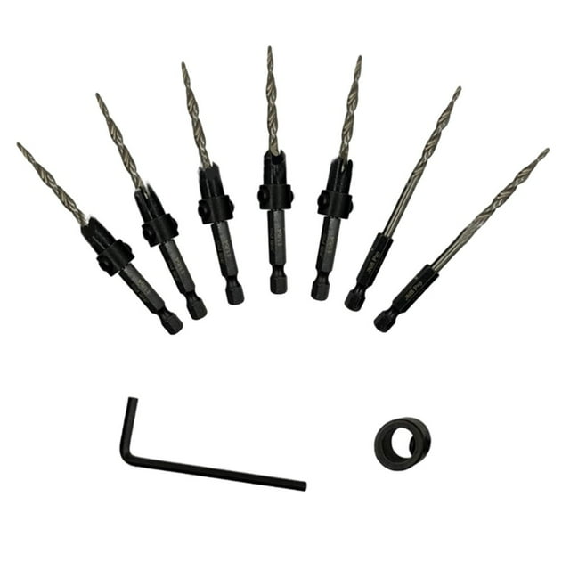 9pc Wood Countersink Drill Bit Set with Collar and Wrench 1/4in Shank ...