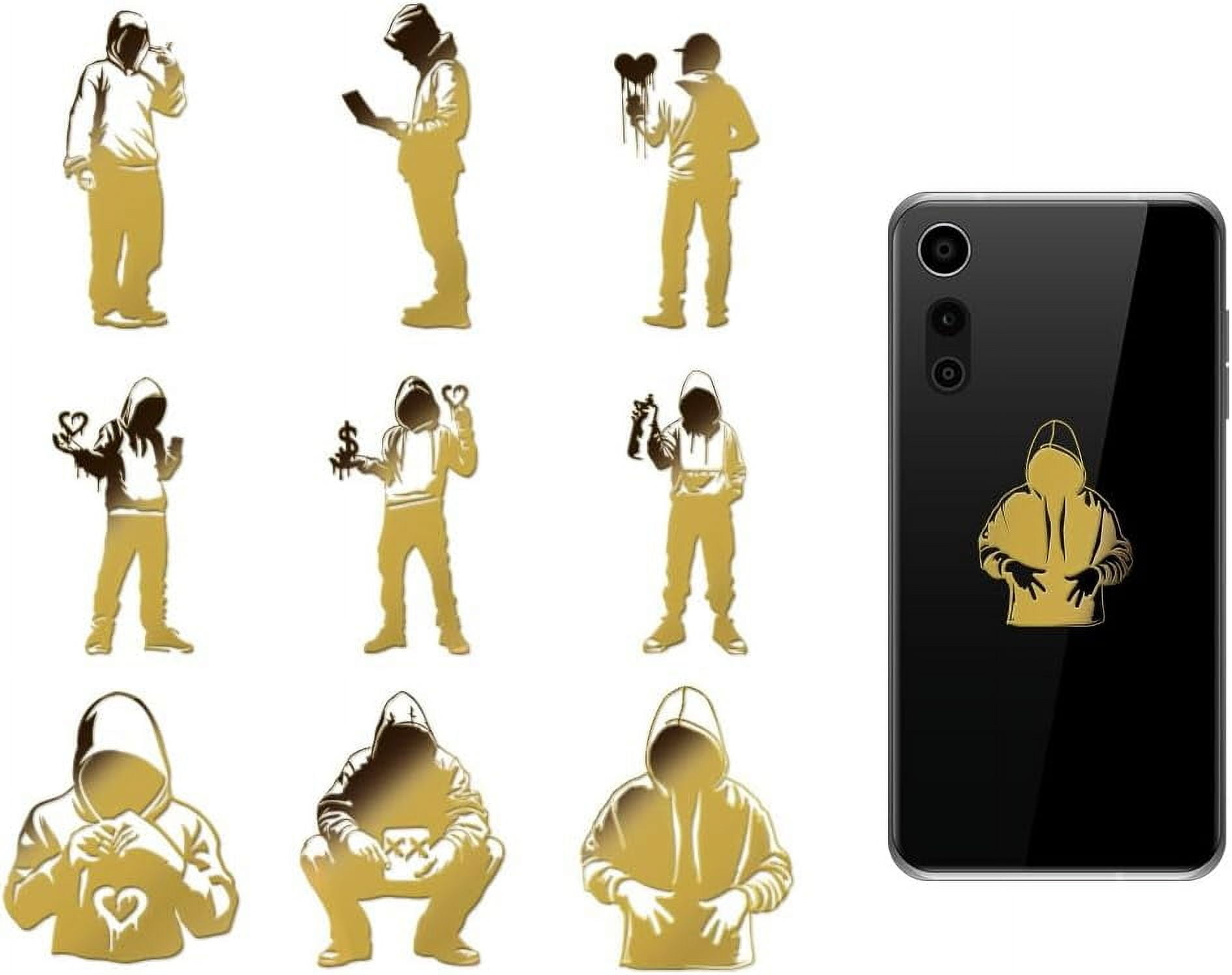 9pcs 1.6x1.6 Inch Banksy Man Metal Stickers Graffiti Self Adhesive Gold ...