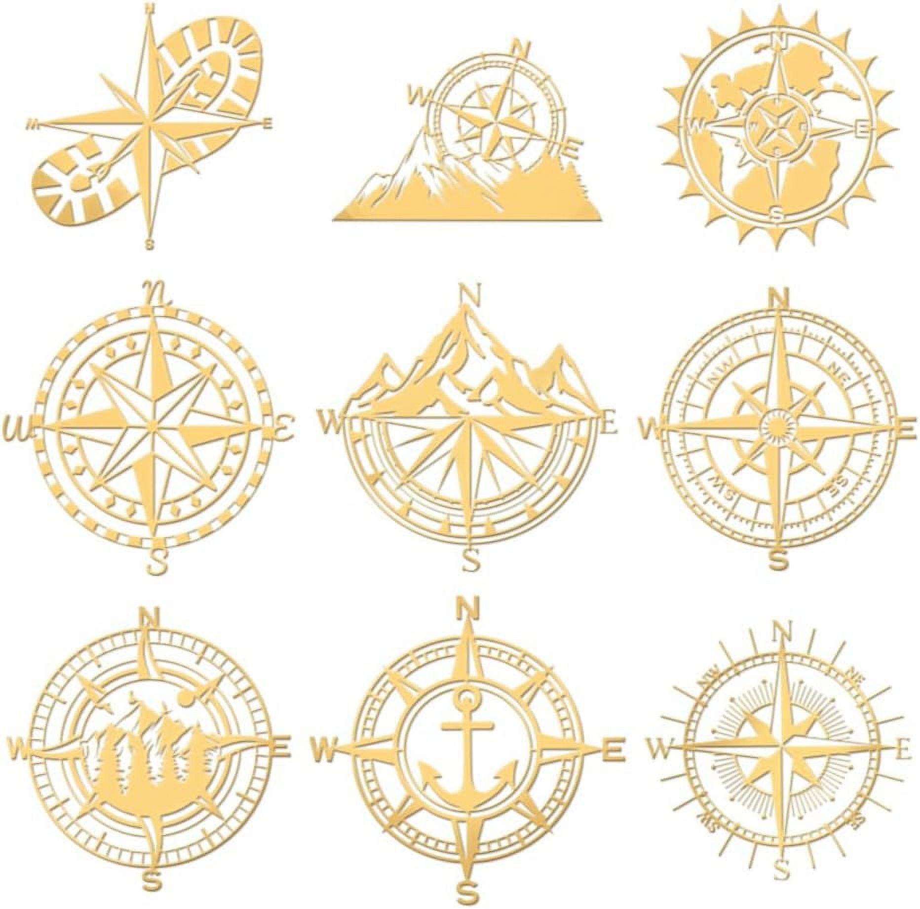 9pcs 1.6x1.6 Inch Compass Theme Stickers Mountain Compass Stickers Self ...