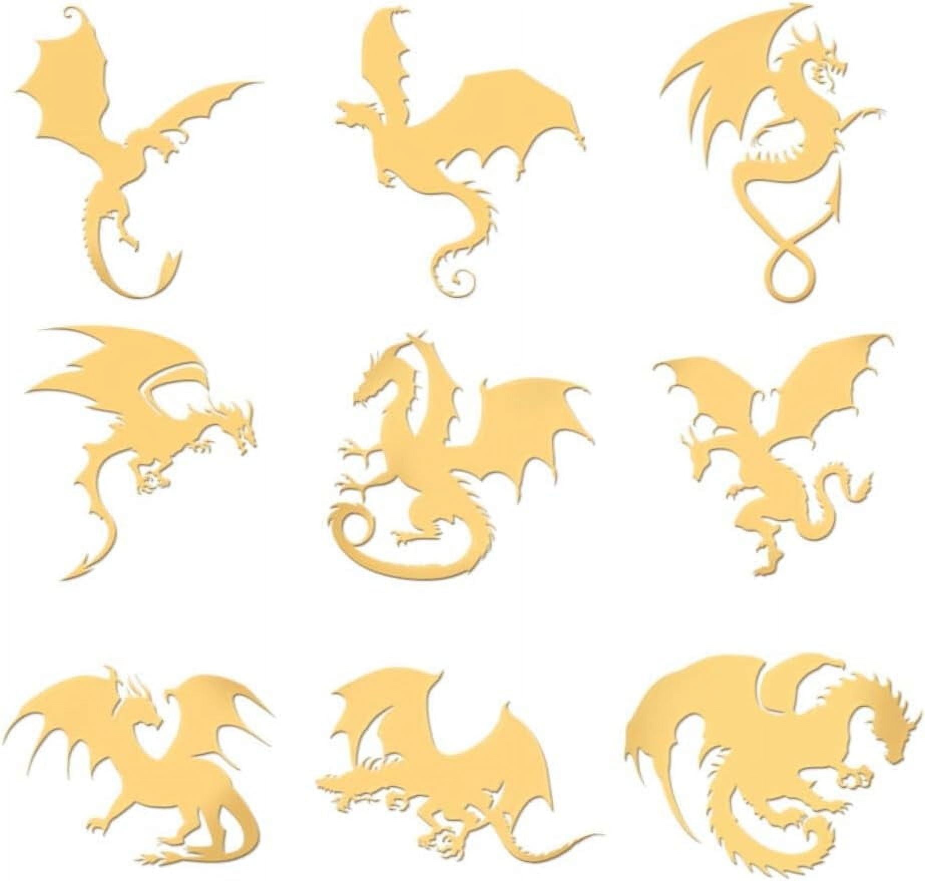 9pcs 1.6x1.6 Inch Dragon Stickers Self Adhesive Gold Stickers Fantasy ...
