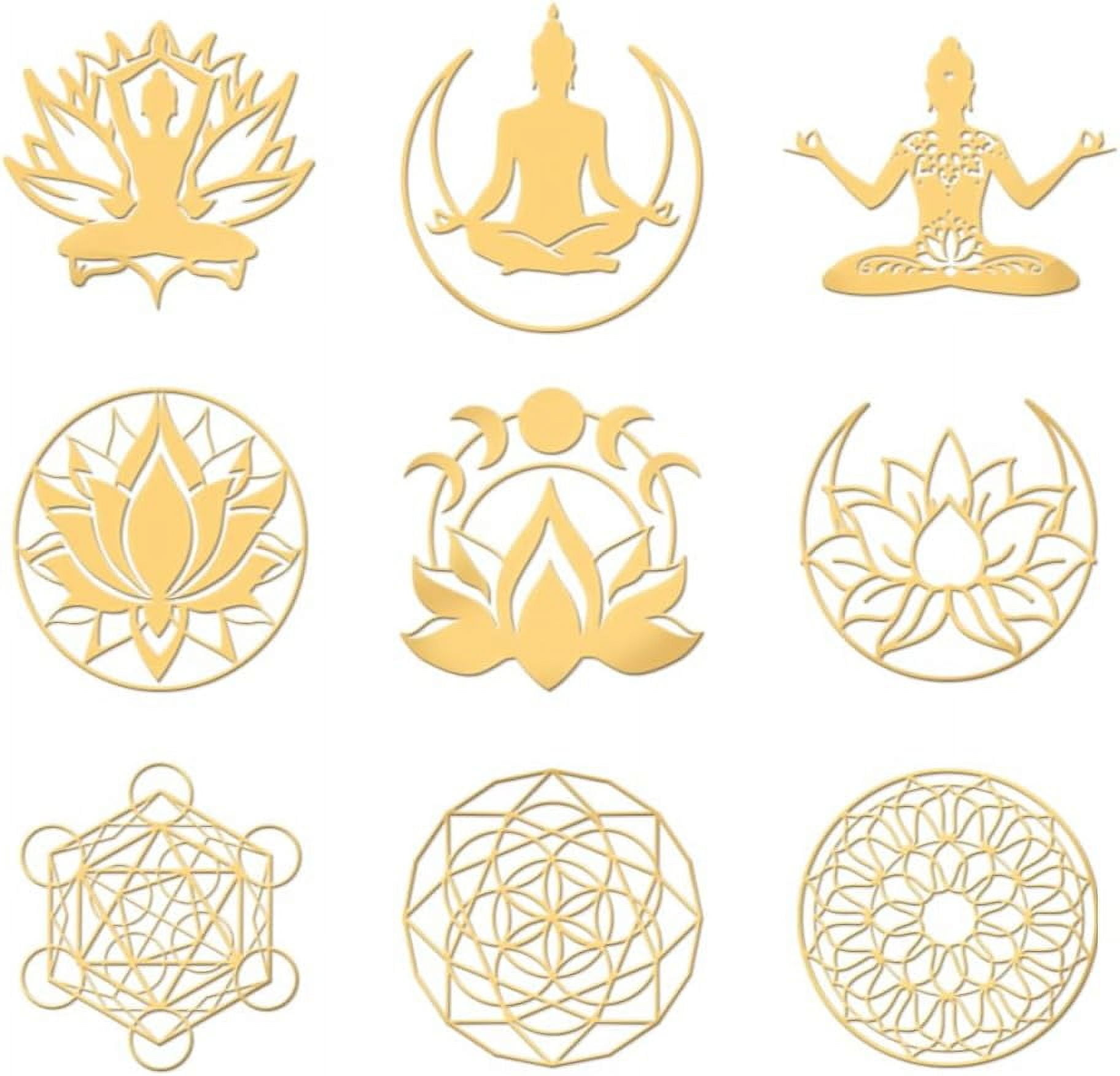 9pcs 1.6x1.6 Inch Flower of Life Metal Stickers Buddha Lotus Self ...