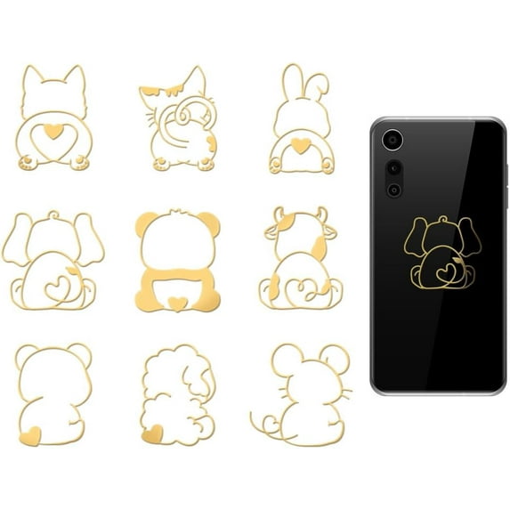 9pcs 1.6x1.6 Inch Golden Metal Animal Back View Stickers - Elephant Cat ...