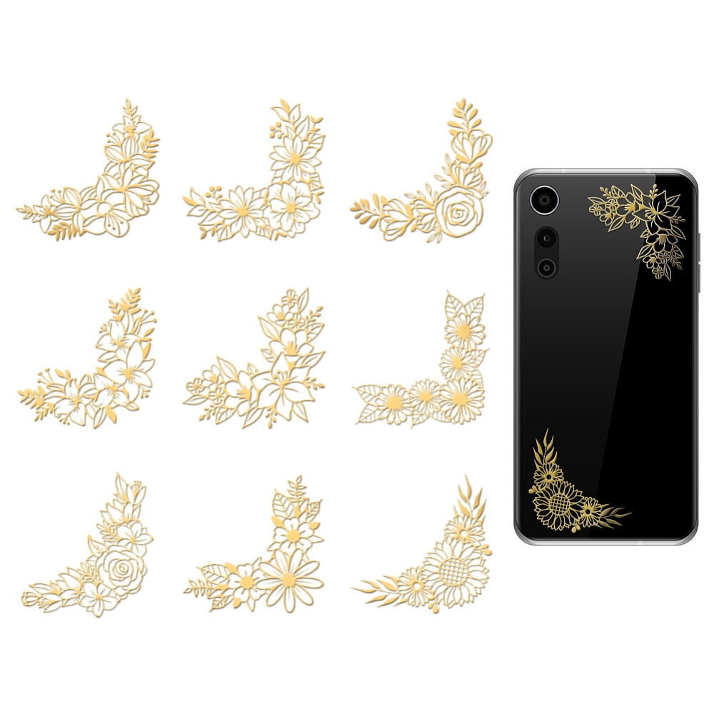 9pcs 1.6x1.6 Inch Golden Metal Flower Border Stickers - Sunflowers ...