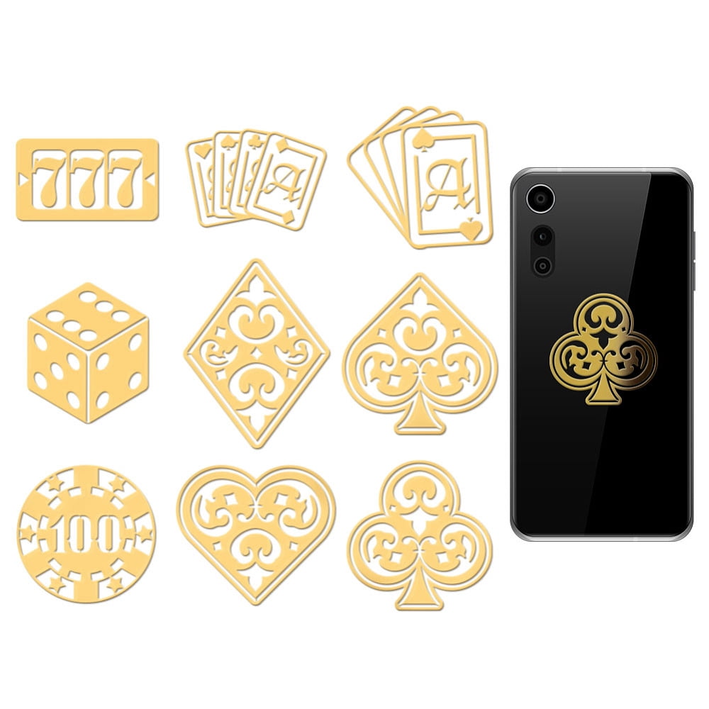 9pcs 1.6x1.6 Inch Golden Metal Stickers Poker Metal Sticker Dice Self ...