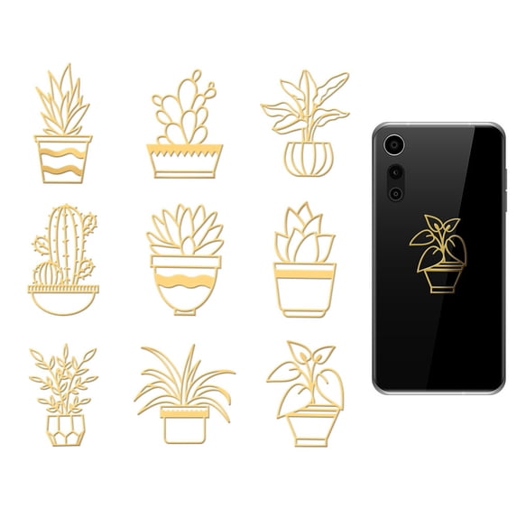 9pcs 1.6x1.6 Inch Golden Metal Stickers Potted Plants Metal Stickers ...