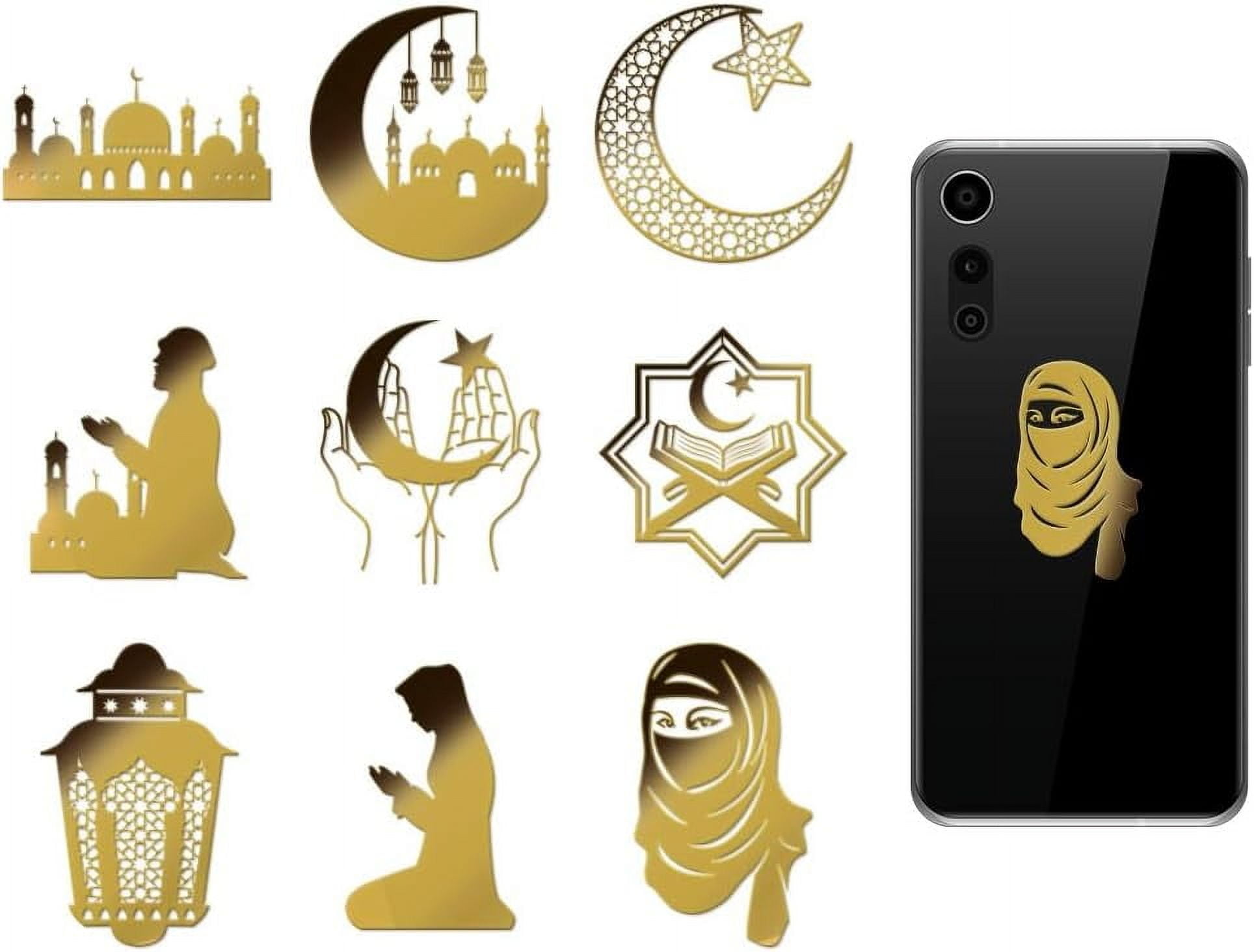 9pcs 1.6x1.6 Inch Ramadan Metal Stickers Islam Metal Gold Stickers Self ...