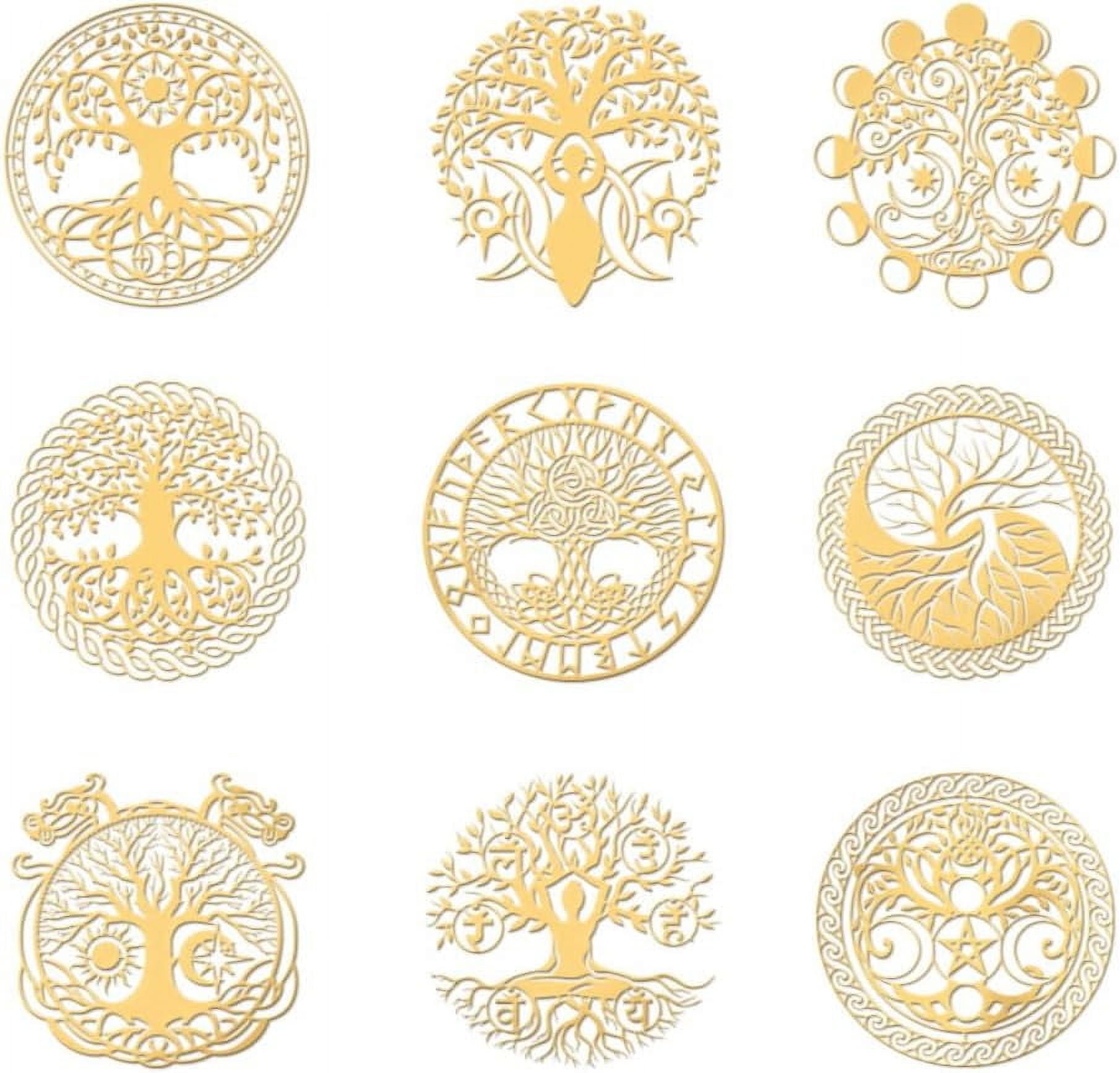 9pcs 1.6x1.6 Inch Tree of Life Metal Stickers Self Adhesive Gold ...