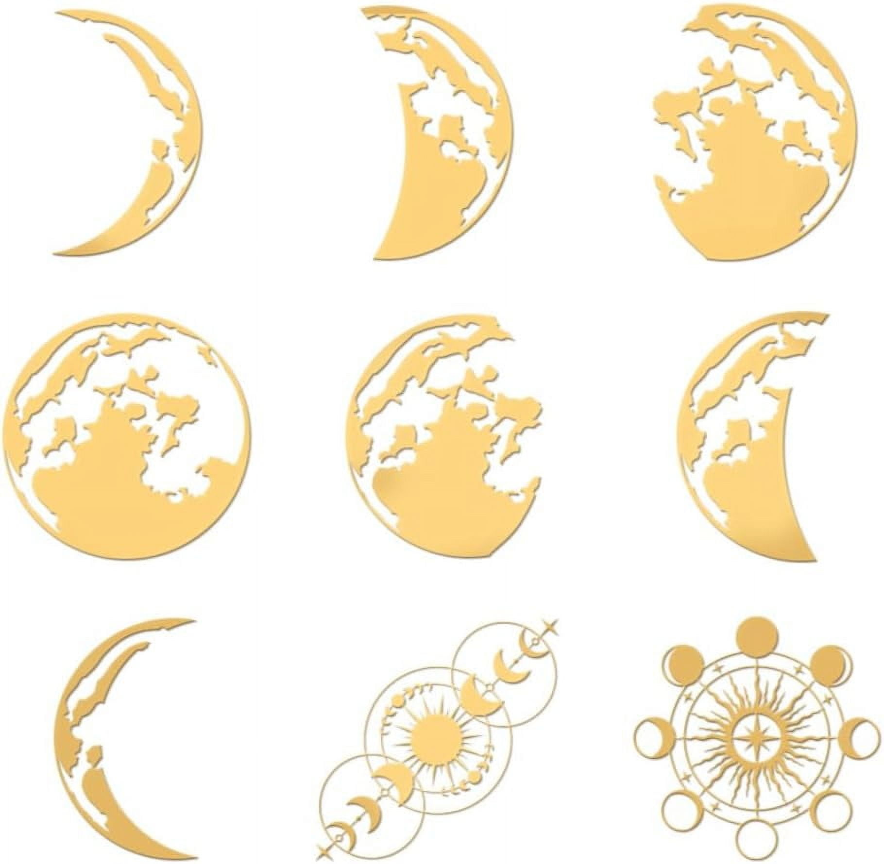 9pcs 1.6x1.6 inch Golden Metal Stickers Lunar Phase Stickers Self ...