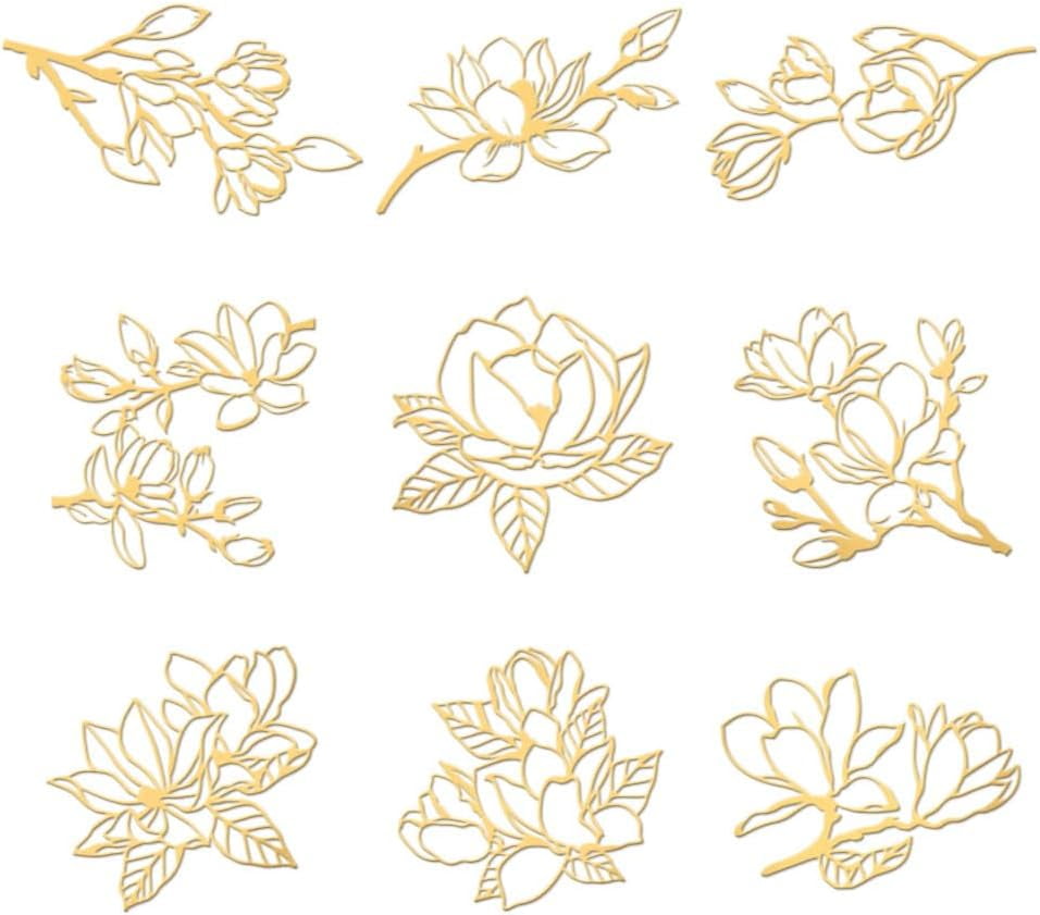 9pcs 1.6x1.6 inch Golden Metal Stickers Magnolia Metal Stickers Self ...