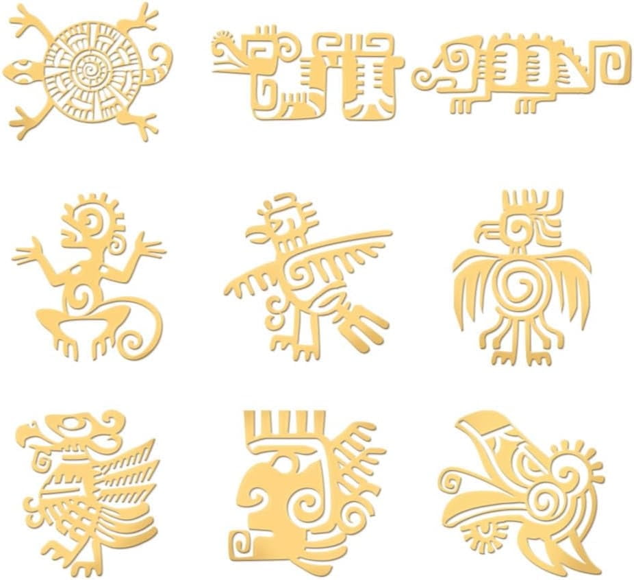 9pcs 1.6x1.6 inch Golden Metal Stickers Mayan Symbol Metal Stickers ...