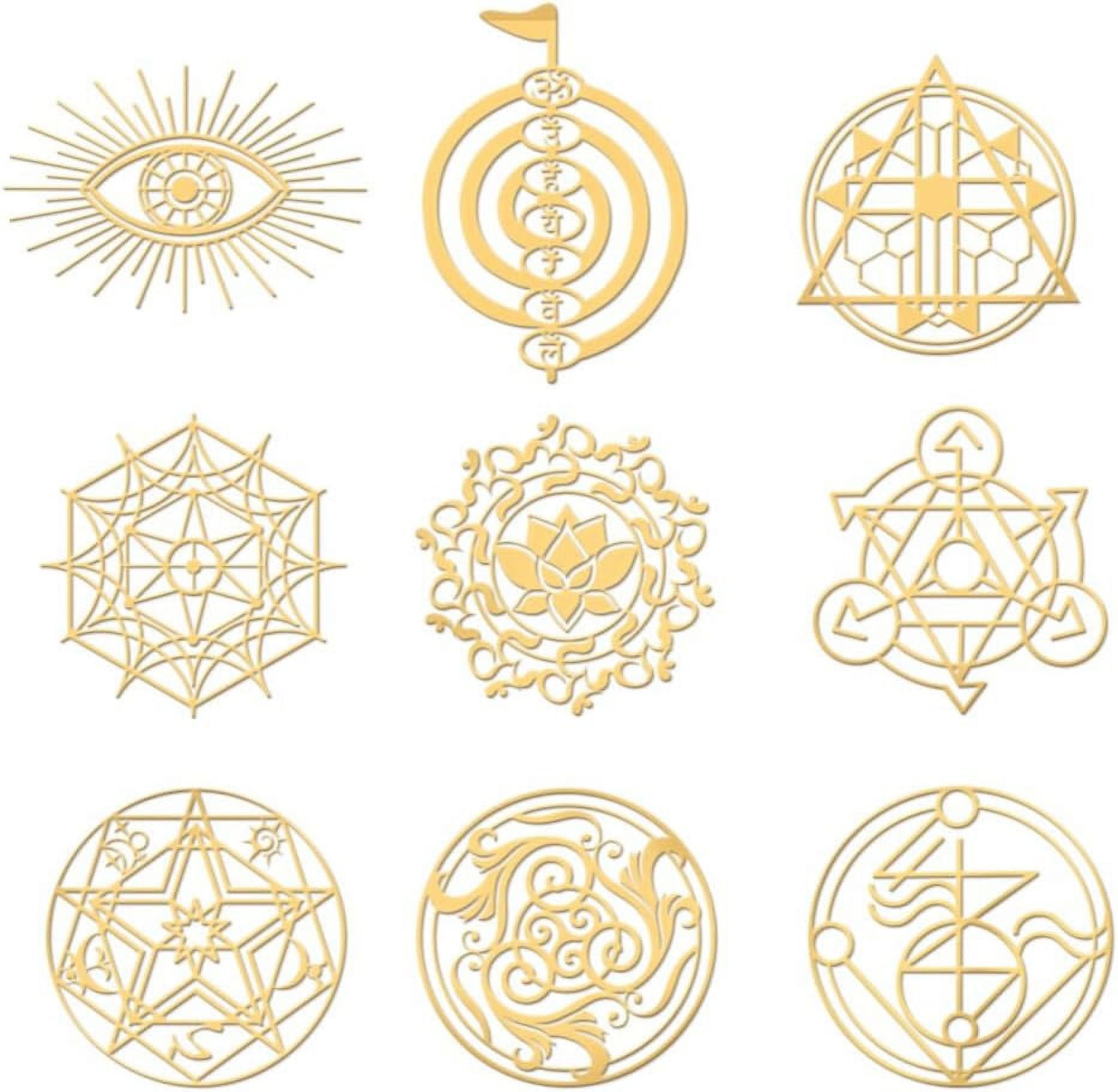 9pcs 1.6x1.6 inch Golden Metal Stickers Sacred Geometric Stickers Self ...