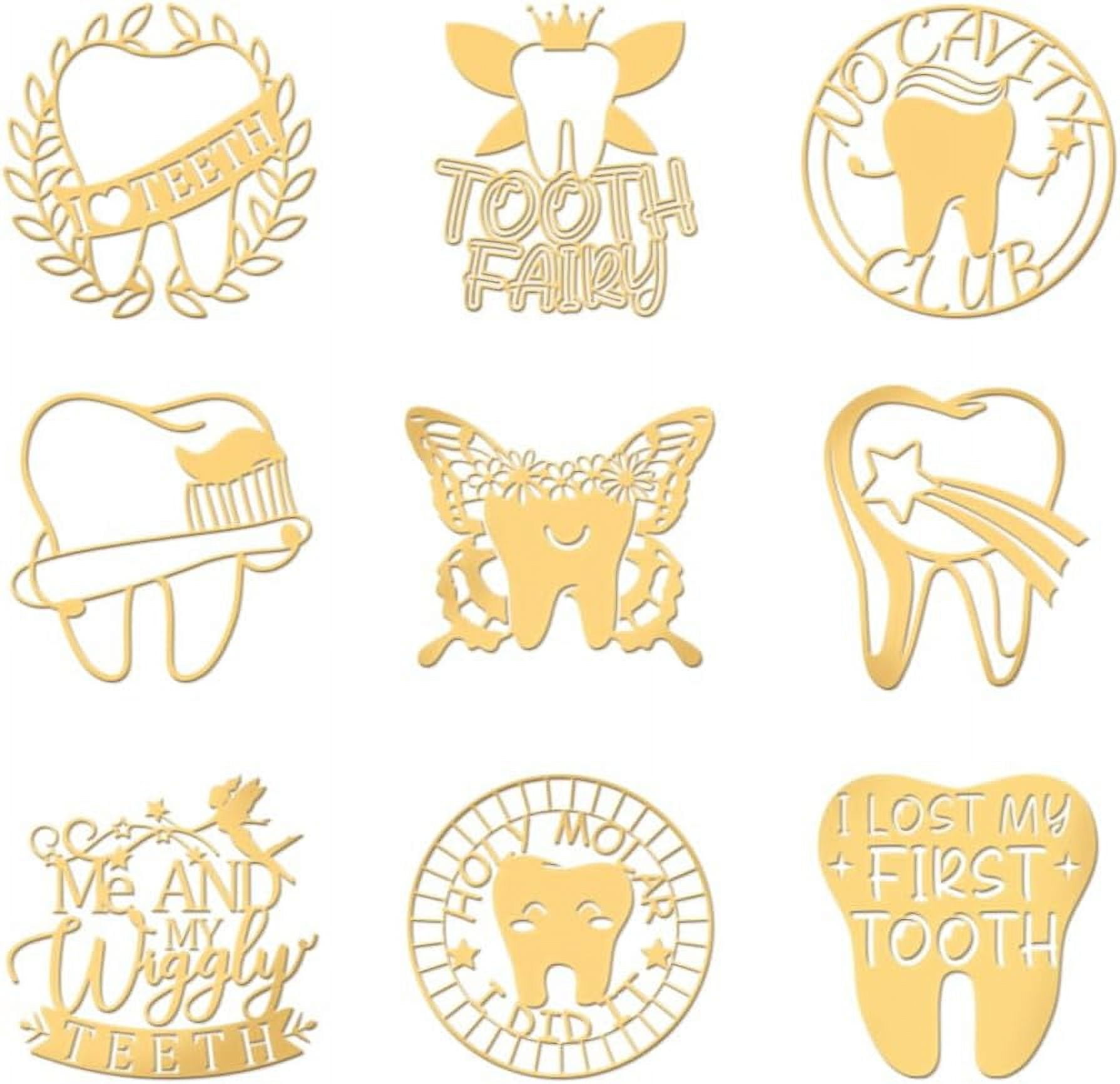 9pcs 1.6x1.6 inch Golden Metal Stickers Teeth Metal Stickers Self ...