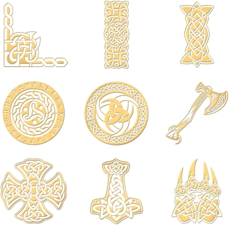 9pcs 1.6x1.6 inch Golden Metal Stickers Viking Axe Stickers Self ...