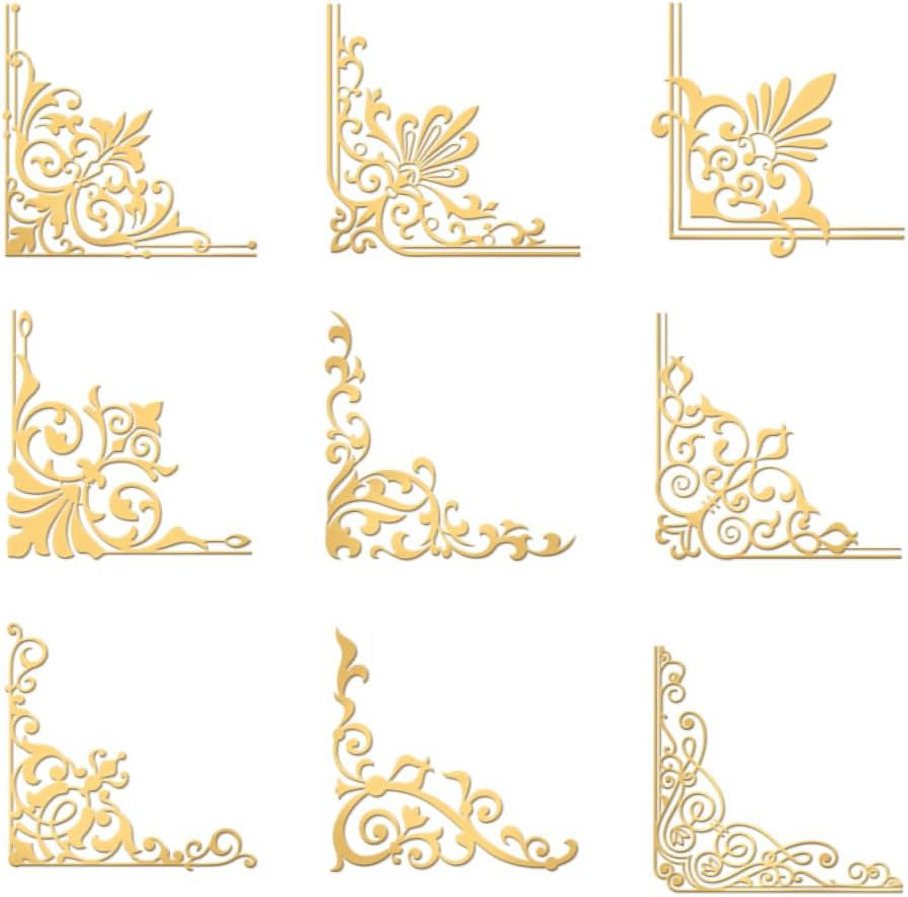 9pcs 1.6x1.6 inch Golden Metal Stickers Vintage Border Stickers Self ...
