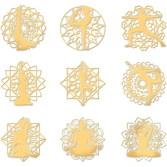 9pcs 1.6x1.6 inch Golden Metal Yoga Pattern Mandala Stickers - Self ...