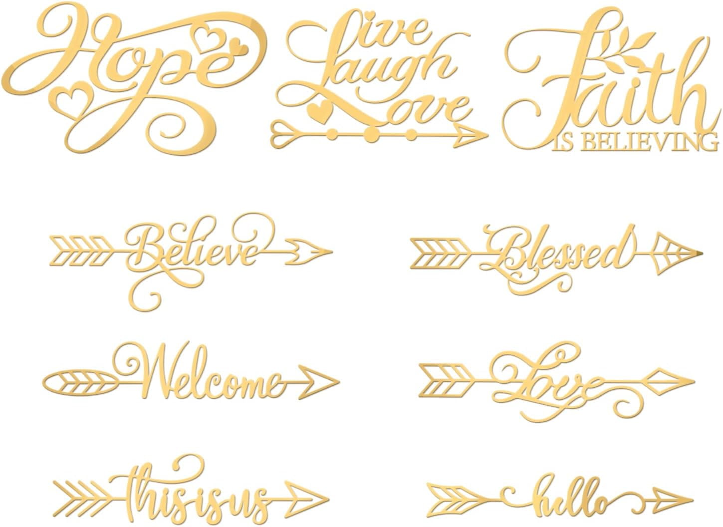 9pcs 1.6x1.6 inch Word Sticker Blessing Arrow Self Adhesive Gold ...