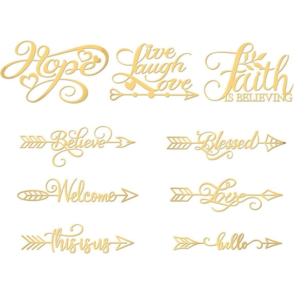 9pcs 1.6x1.6 inch Word Sticker Blessing Arrow Self Adhesive Gold ...