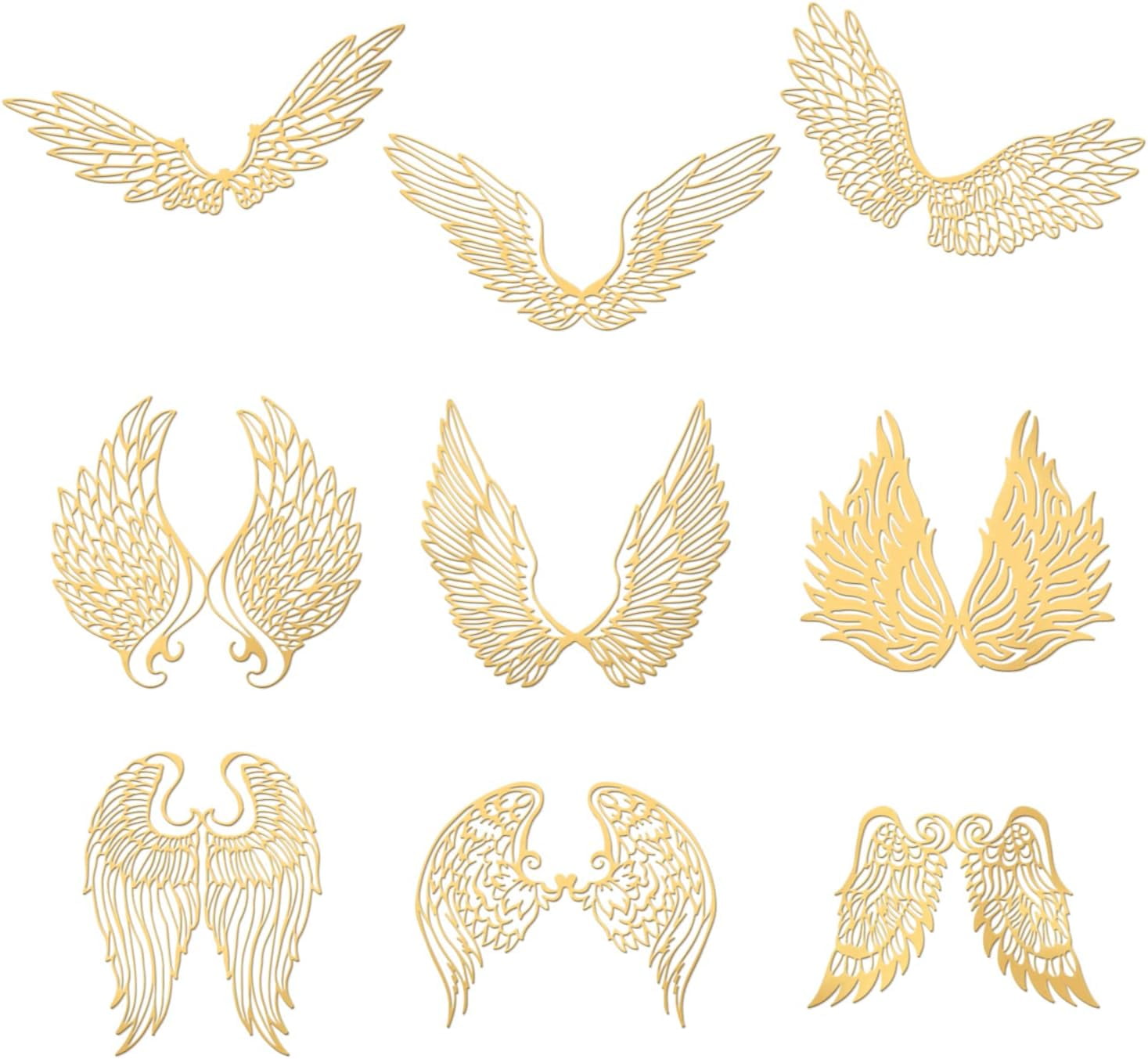 9pcs Angle Wings Pattern Self Adhesive Stickers Metal Golden Sticker ...