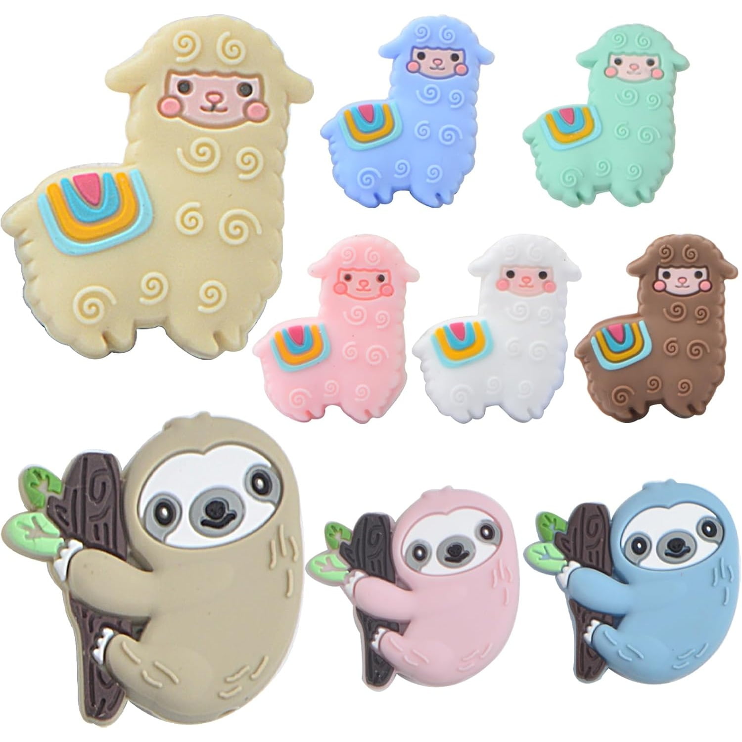 9pcs Animal Shape Silicone Focal Beads for Pen, Colorful Alpaca Sloth ...