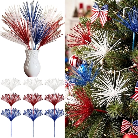 9pcs Assorted Red White Blue Patriotic Artificial Flower Branches ...