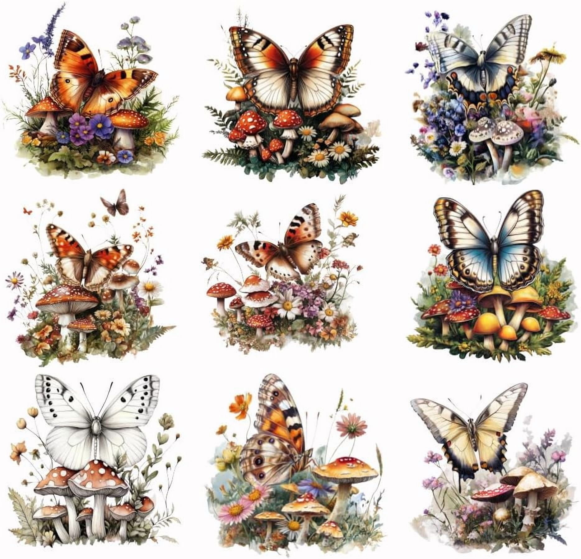 9pcs Butterfly Heat Transfer Stickers Butterfly and Mushroom Iron on ...
