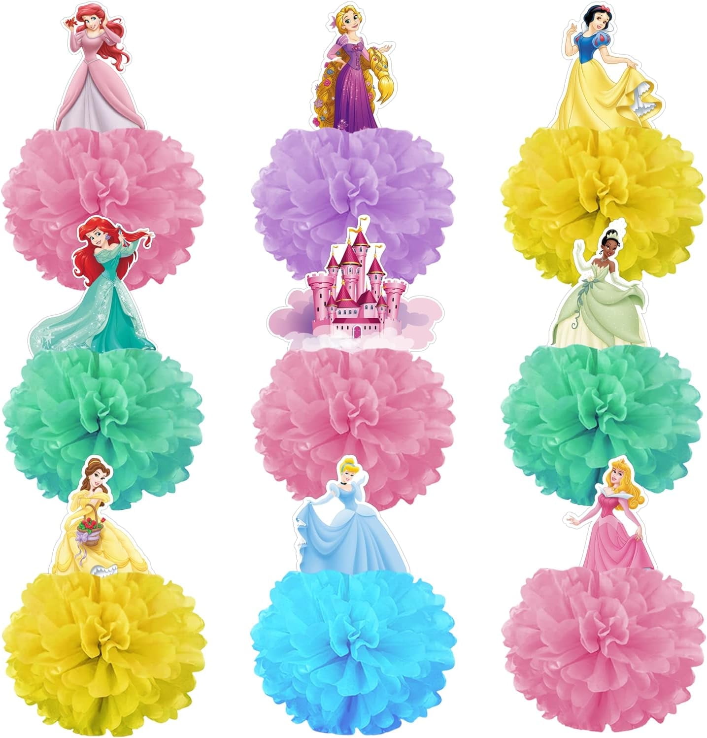 9pcs Cartoon Princess Honeycomb Centerpiece 3D Table Decorations for ...