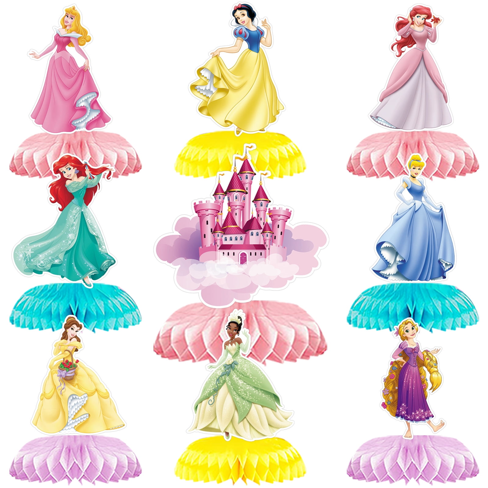 9pcs Cartoon Princess Honeycomb Centerpiece 3D Table Decorations for ...