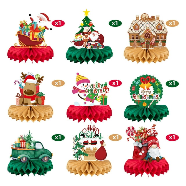 9pcs Christmas Honeycomb Decorations Table Honeycomb Centerpiece