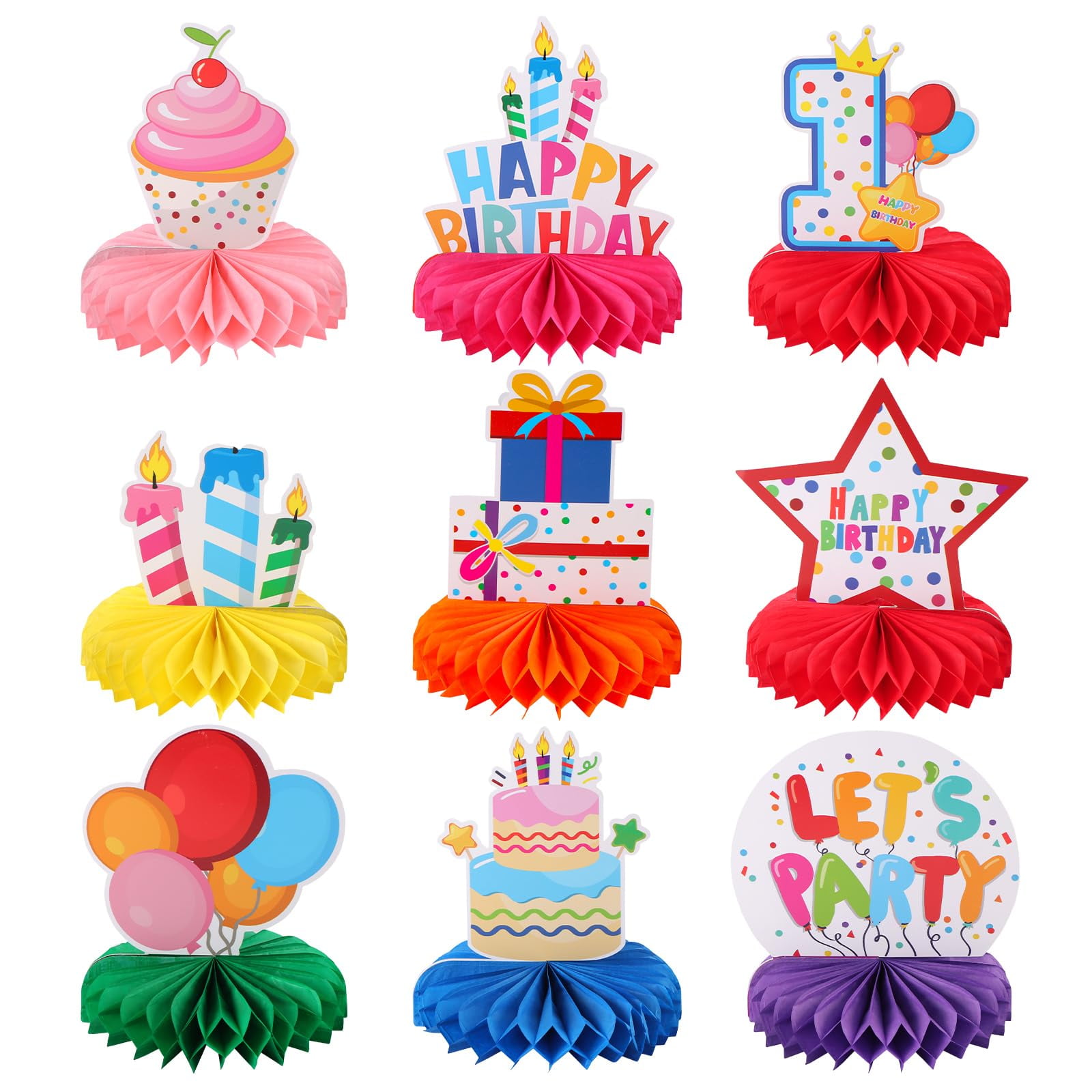 9pcs Colorful Happy 1st KEF16 Birthday Honeycomb Centerpieces Colorful ...