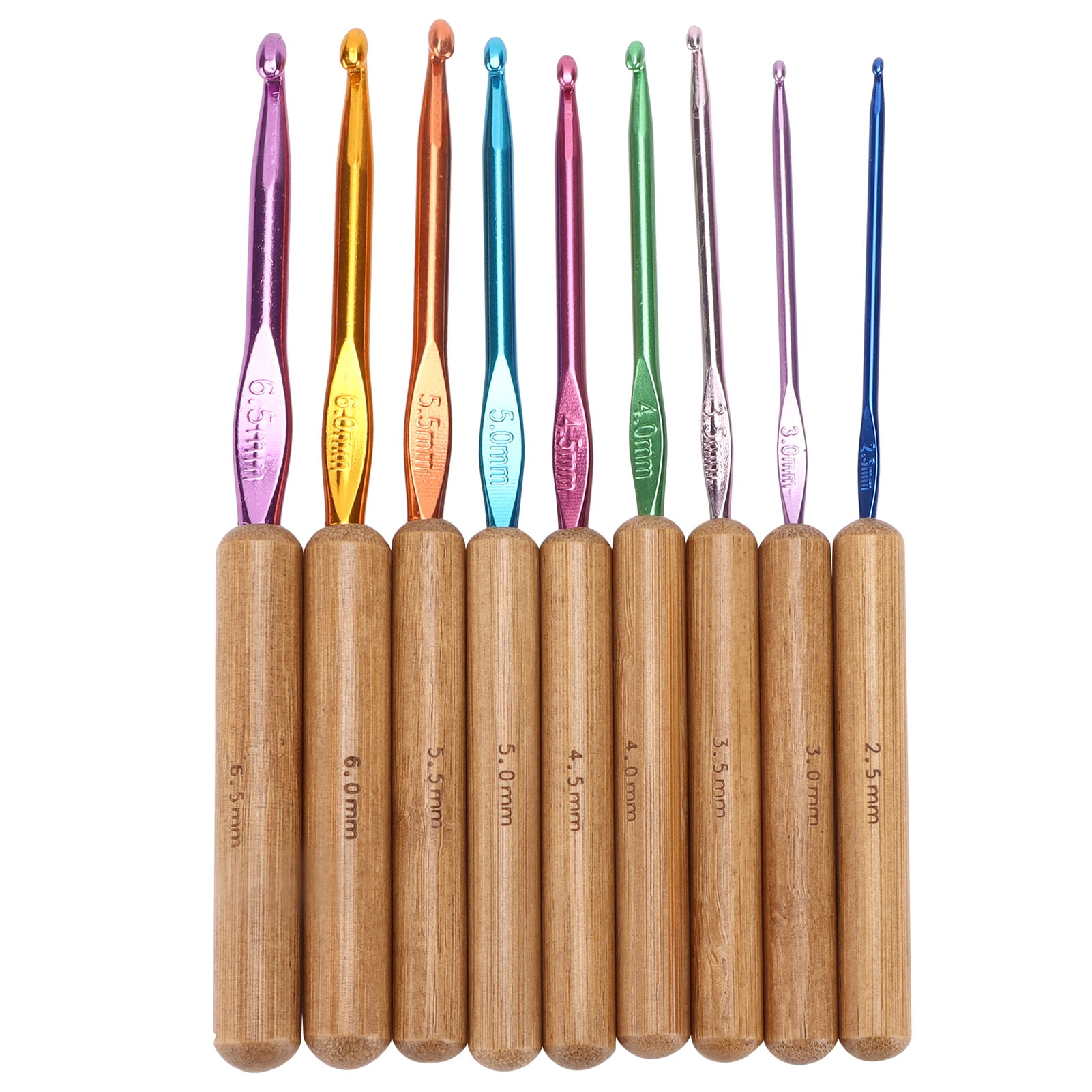 9pcs Crochet Hooks Set, Carbonized Bamboo Round Handle Aluminum Crochet ...