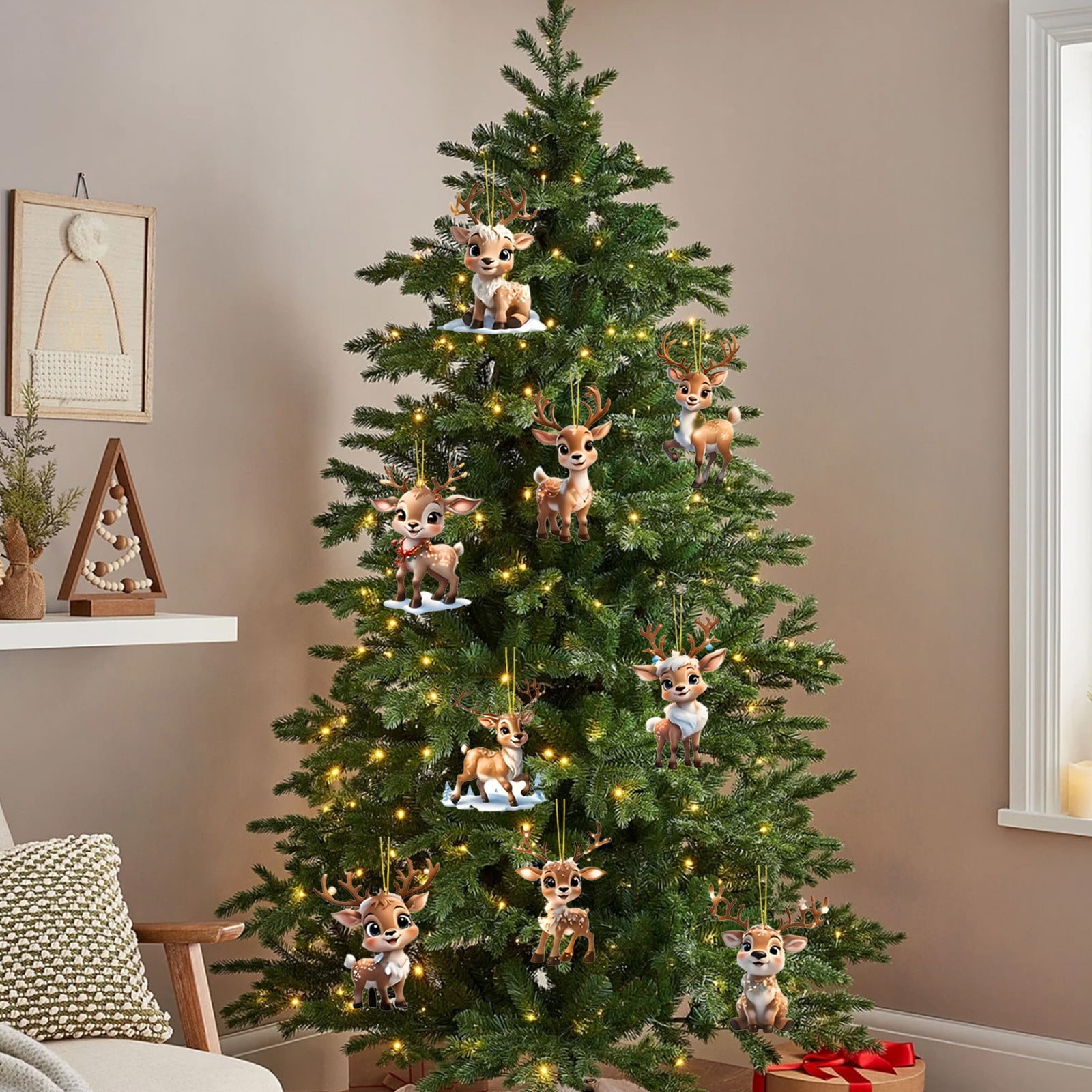 9pcs Cute Reindeer Christmas Tree Ornaments - Cartoon Hanging Decor ...