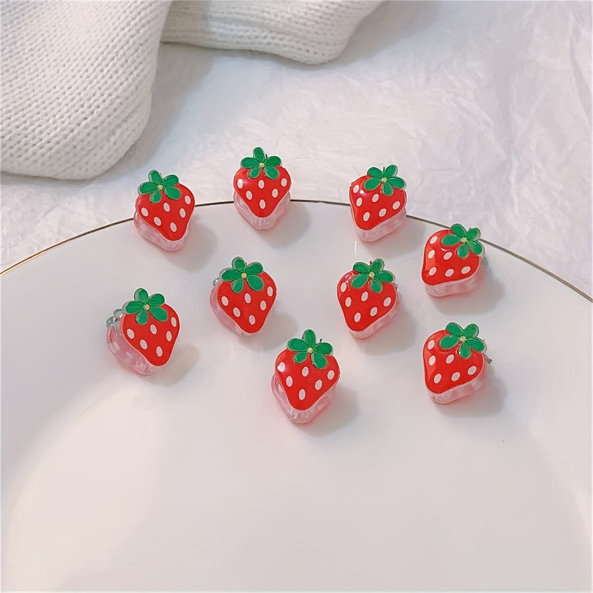 9pcs Cute Strawberry Mini Hair Clips Set - Sweet Y2K Style Bangs & Side ...