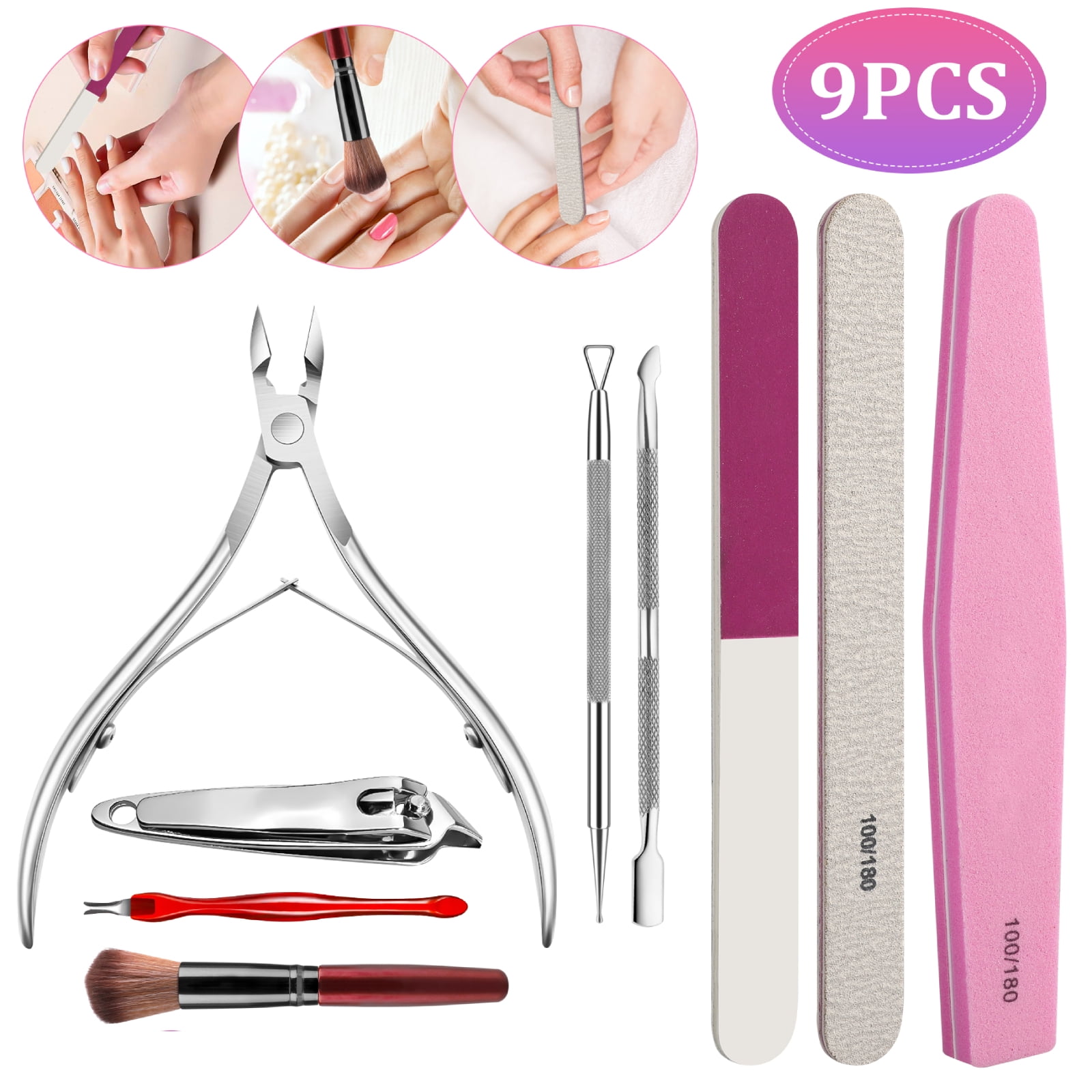 9pcs Cuticle Nipper Buffer Sanding Sponge Block Set, TSV Manicure Nail ...